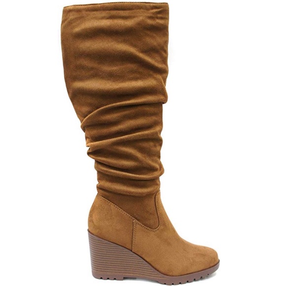 Shoes | Wedge Heel Boots Tan | Poshmark